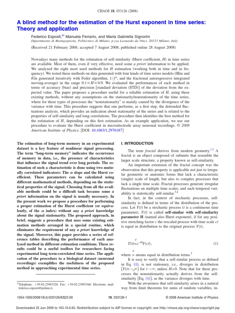 A Blind Method For The Estimation of The Hurst Exponent in Time Series ...