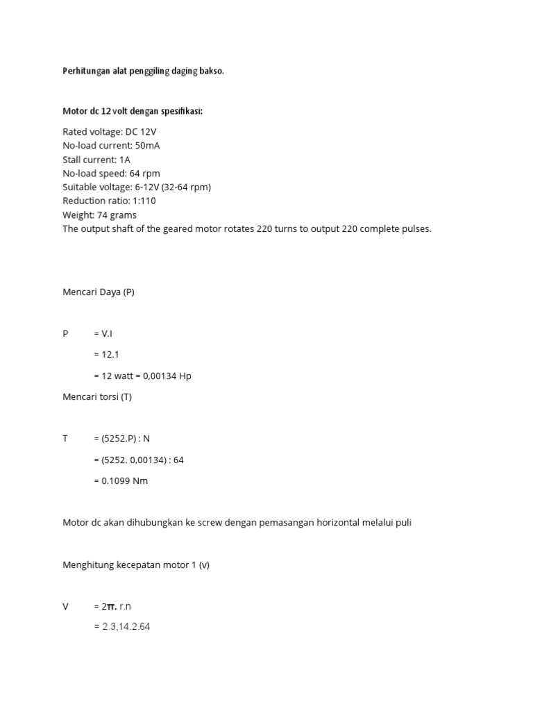 Perhitungan Alat Penggiling Daging Bakso | PDF | Metode & Bahan Ajar | Teknologi & Rekayasa