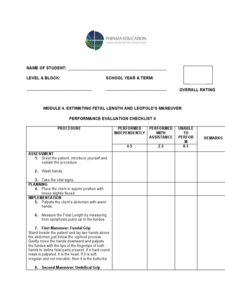 Leopold's Manuever Checklist | PDF | Uterus | Abdomen