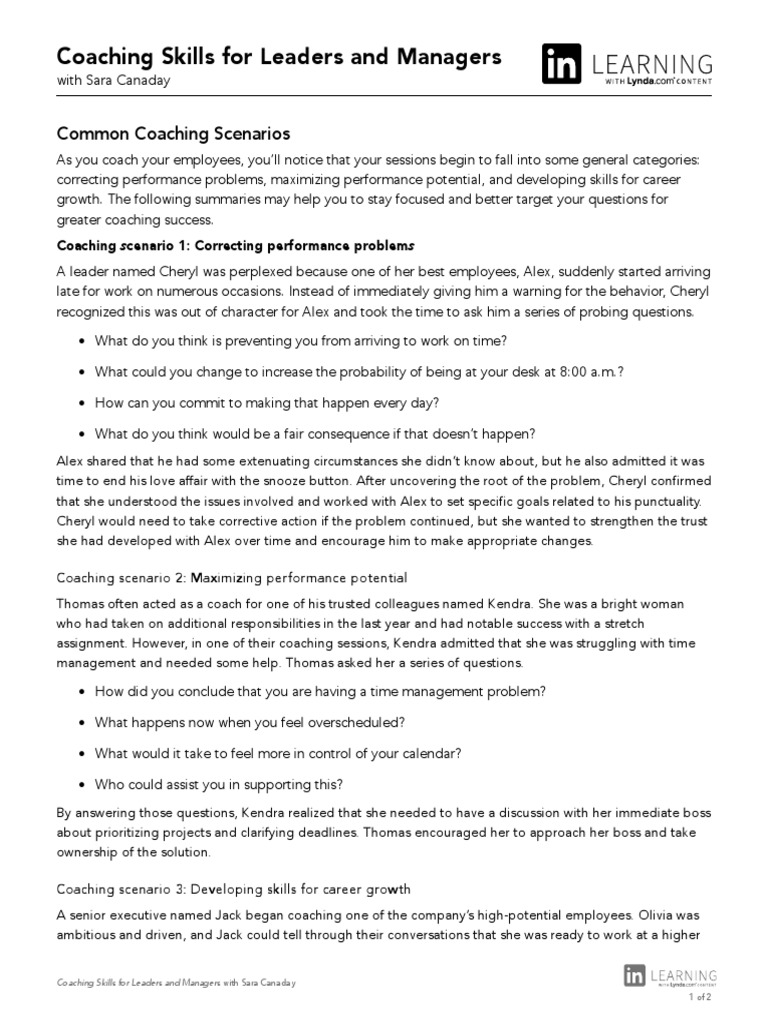 Common Coaching Scenarios | PDF | Behavioural Sciences | Human Nature
