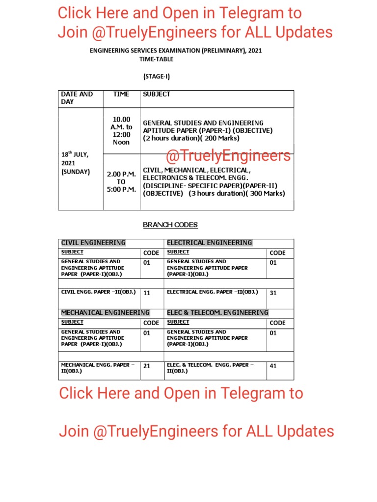 UPSC ESE 2021 Time Table Released | PDF