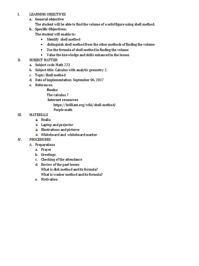 Lesson Plan Shell Method | PDF | Volume | Cartesian Coordinate System