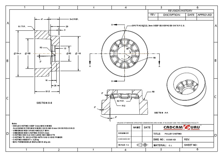 Pulley Casting Technical Drawing | PDF
