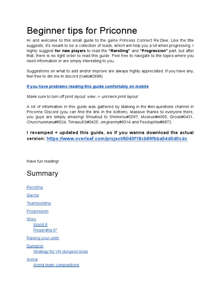 Beginner Tips For Priconne: I Revamped + Updated This Guide, So If You Wanna Download The Actual ...
