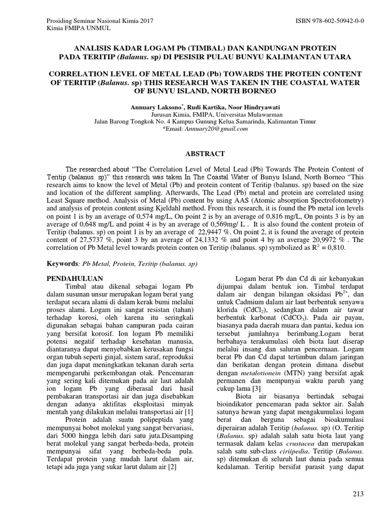 Lead and Protein Analysis in Teritip | PDF | Chemistry | Physical Sciences