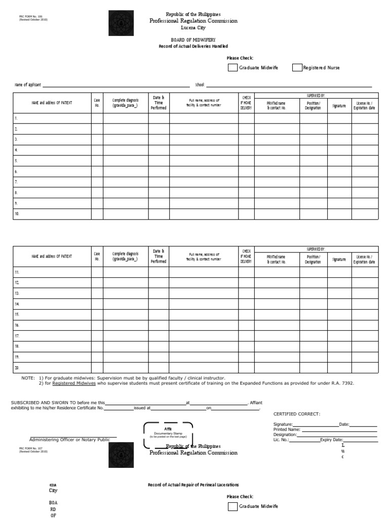 PRC Midwifery Delivery Records Form | PDF | Midwife | Maternal Health
