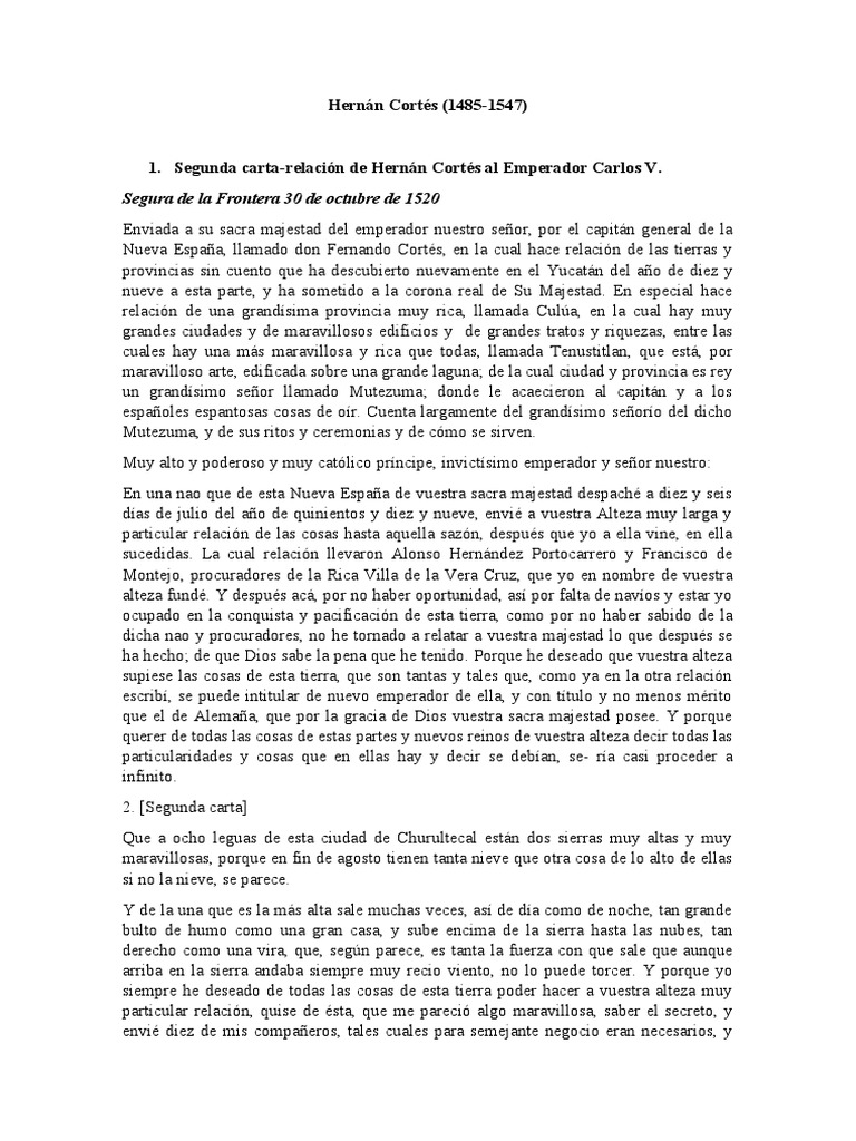 Cartas de Cortés a Carlos V | PDF | Hernán Cortés | Nueva españa