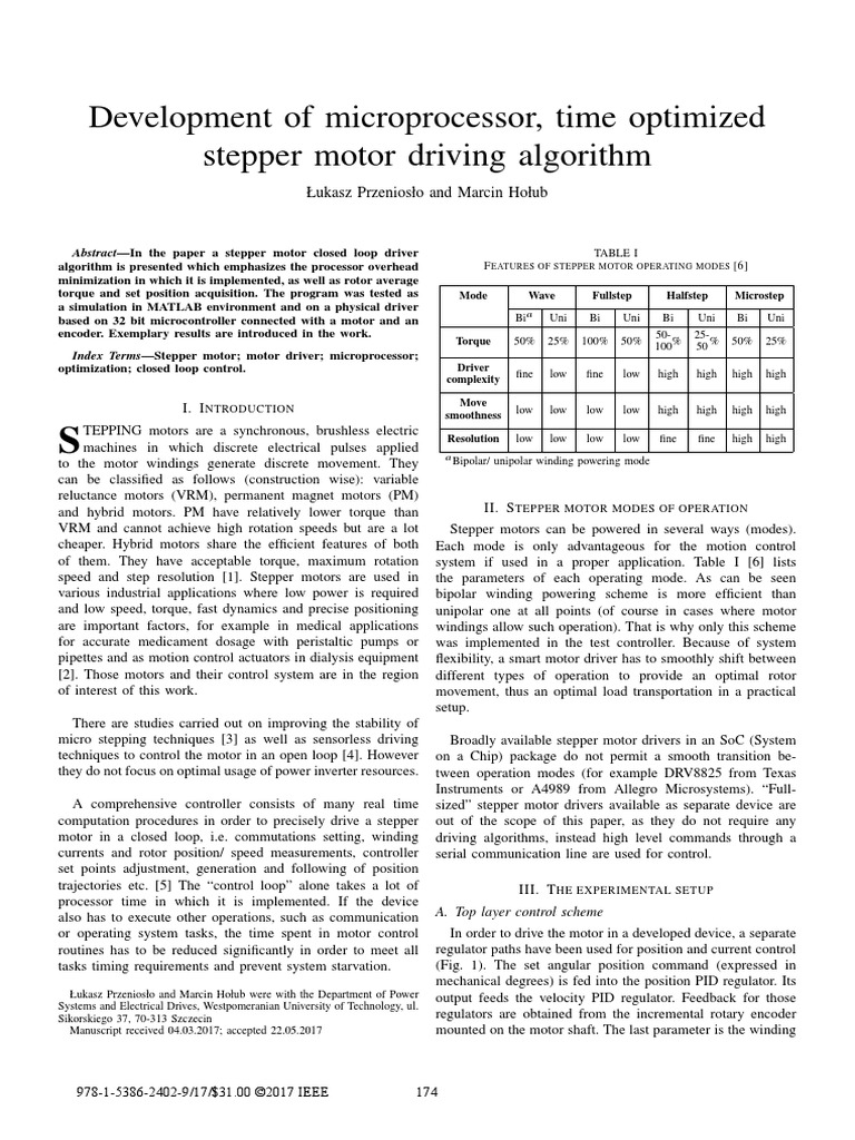 Development of Microprocessor, Time Optimized Stepper Motor Driving Algorithm | PDF | Electric ...