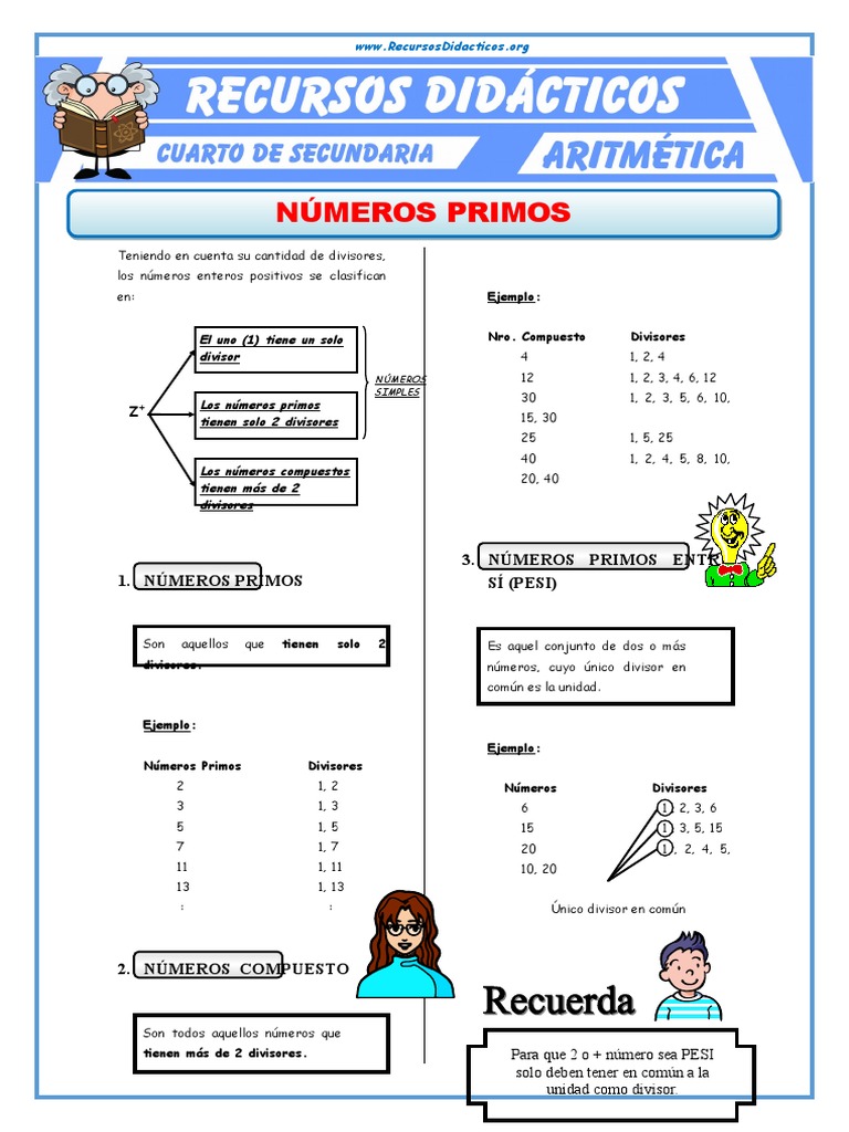 Problemas Con Números Primos para Cuarto de Secundaria | PDF | Número ...