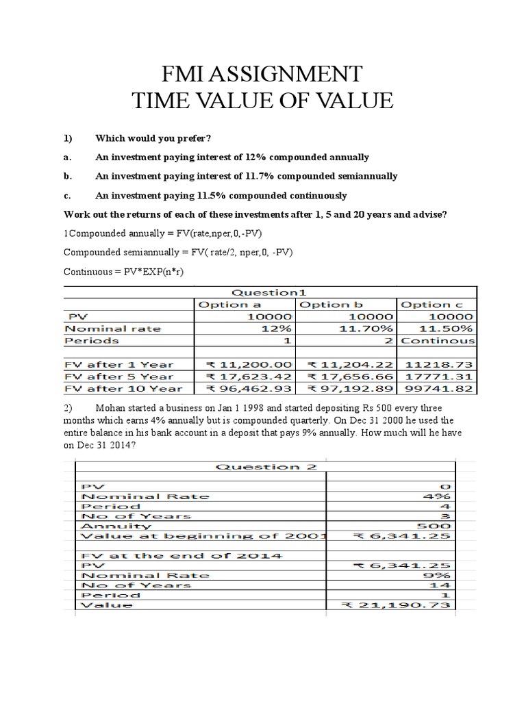 Fmi Assignment Time Value of Value | PDF | Present Value | Money