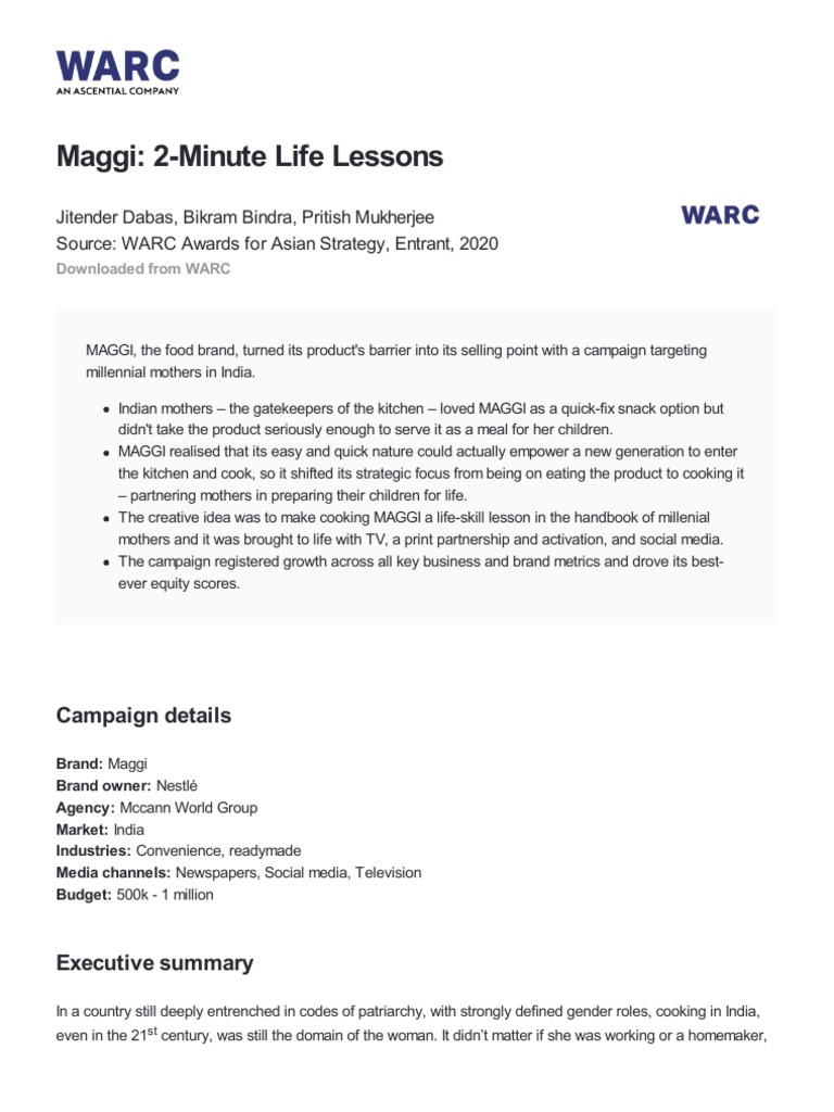 Maggi 2-Minute Life Lesson | PDF | Brand