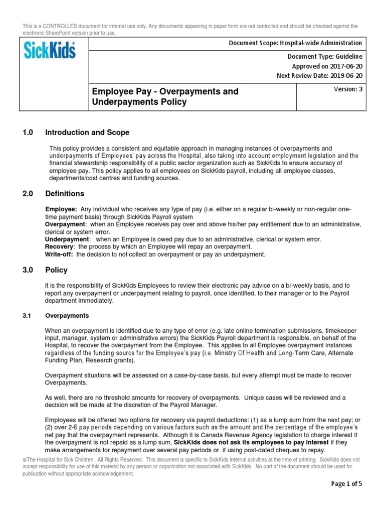 Employee Pay - Overpayments and Underpayments Policy | PDF | Payroll ...