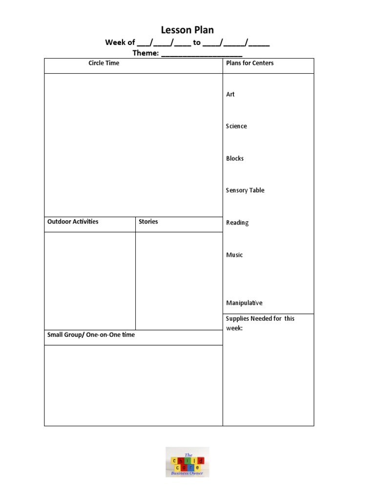 Lesson Plan: Week of - / - / - To - / - / - Theme | PDF