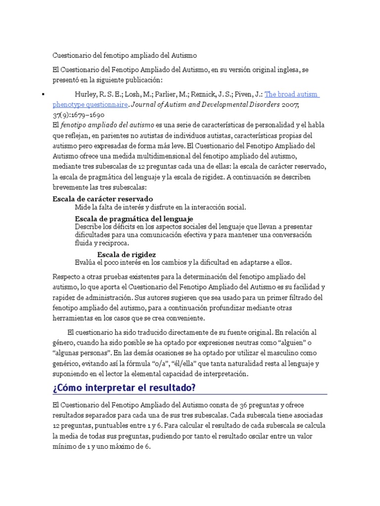 Cuestionario Del Fenotipo Ampliado Del Autismo | PDF | Espectro autista | Cuestionario