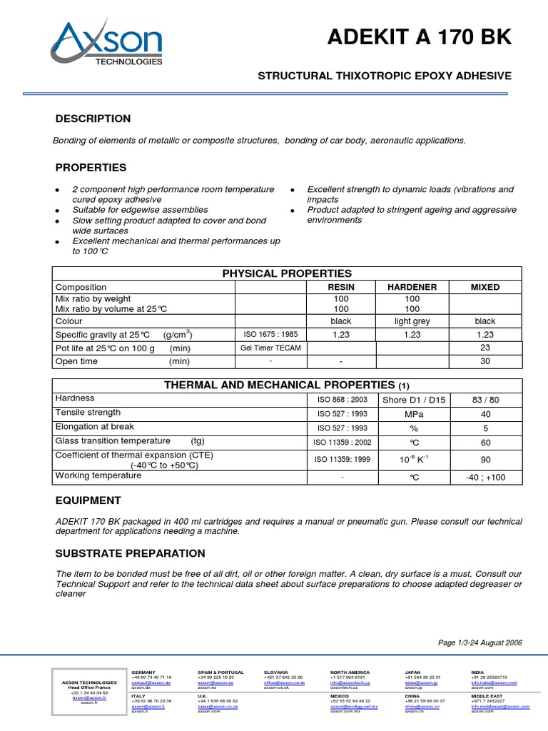 Adekit A 170 BK: Structural Thixotropic Epoxy Adhesive | PDF | Epoxy ...