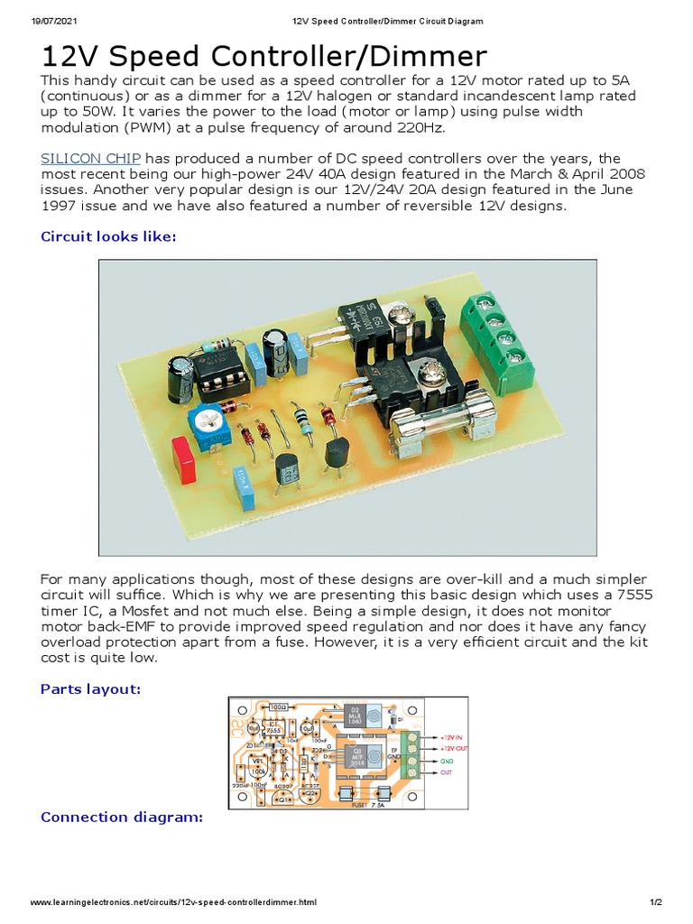 12V Speed Controller - Dimmer Circuit Diagram | PDF | Incandescent ...