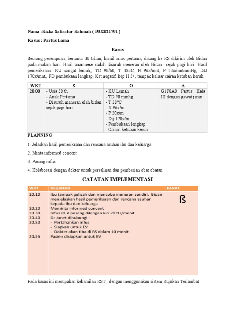 Contoh SOAP (Partus Lama) - Rizka Safira | PDF