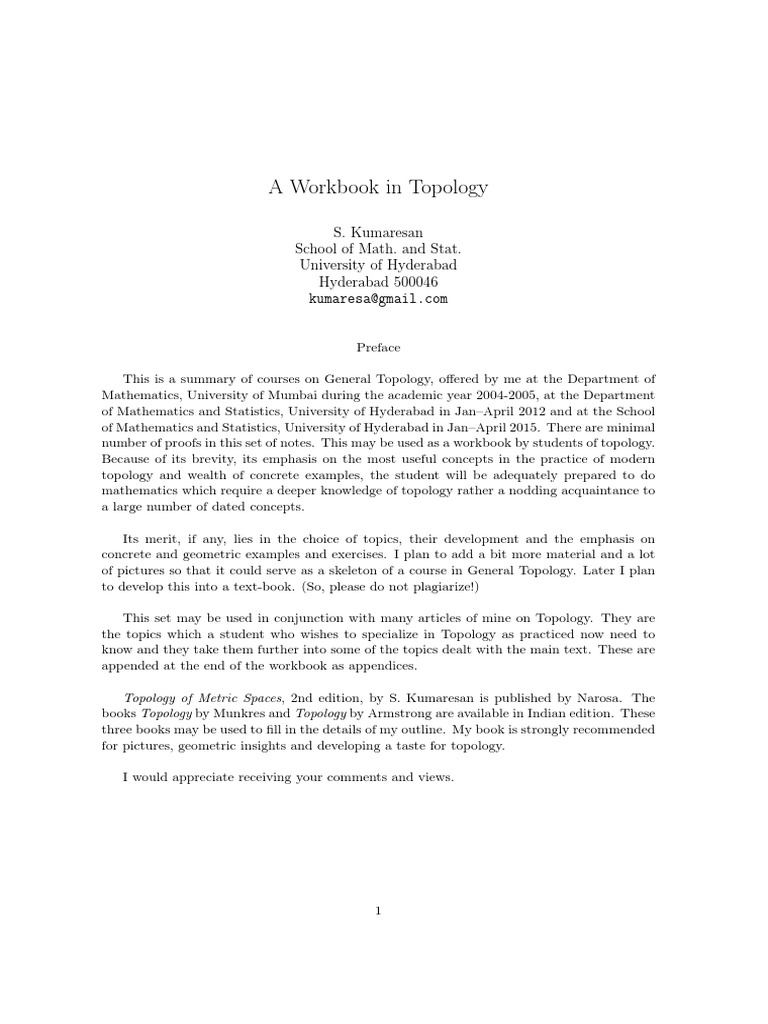 Workbook on General Topology | PDF | Continuous Function | Metric Space