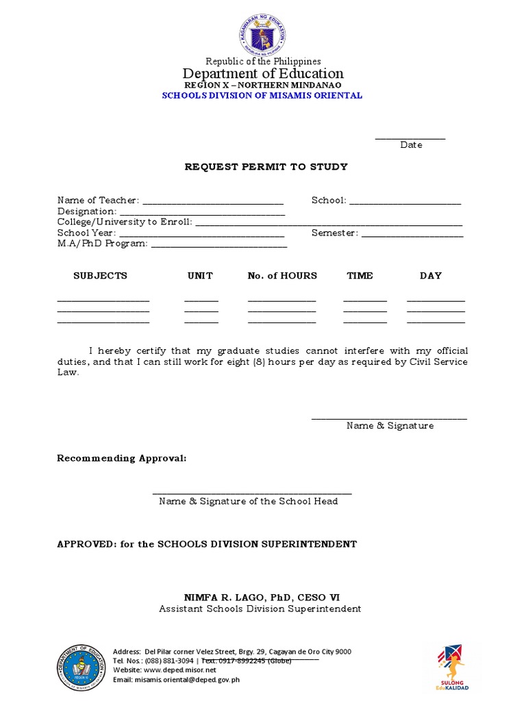 Department of Education: Request Permit To Study | PDF | Career & Growth