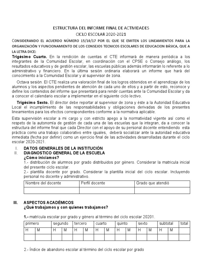 Estructura Del Informe Final de Actividades | PDF | Educación primaria