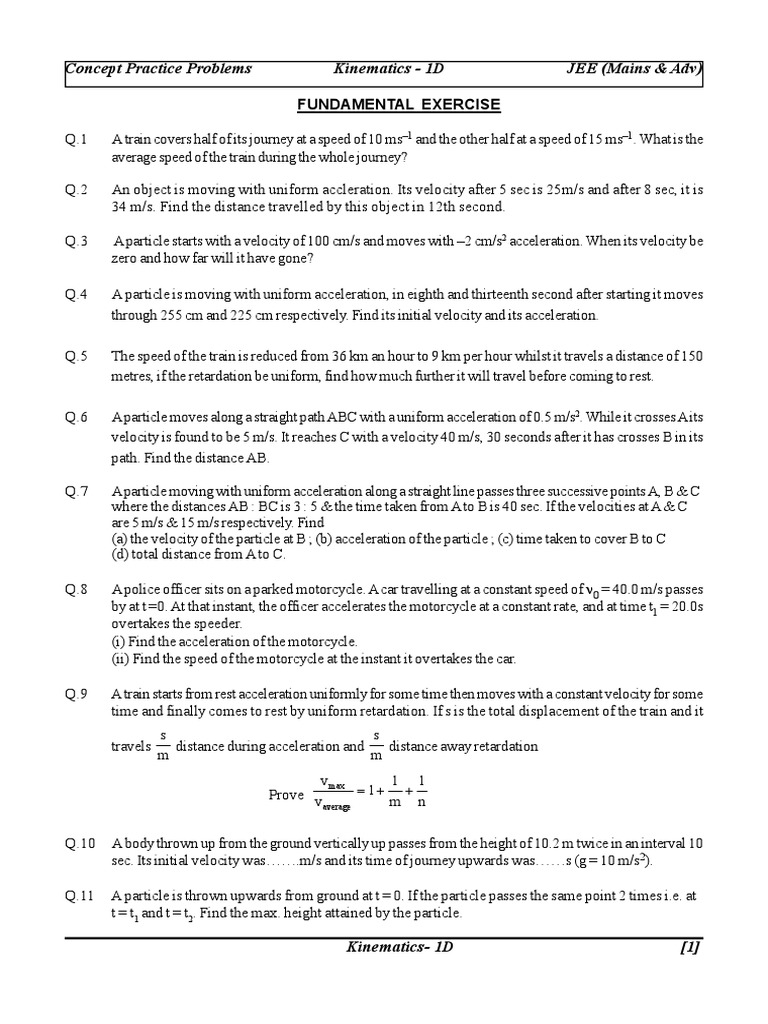 1D Kinematics Practice Problems | PDF | Acceleration | Speed