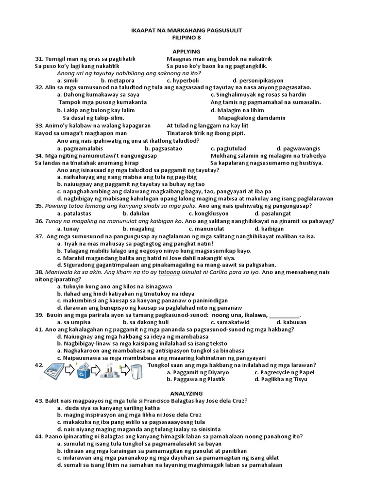 Filipino 8 Pagsusulit | PDF
