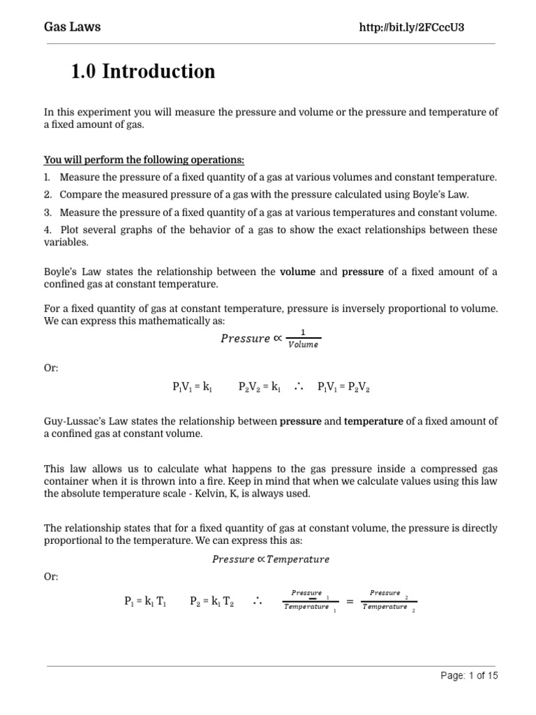 Gas Laws Experiment Overview | PDF | Gases | Pressure