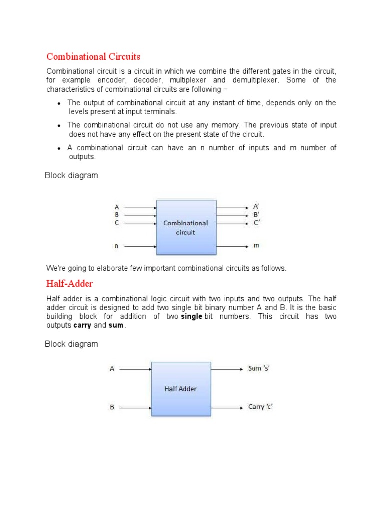Combinational Circuits: Block Diagram | PDF | Subtraction | Arithmetic
