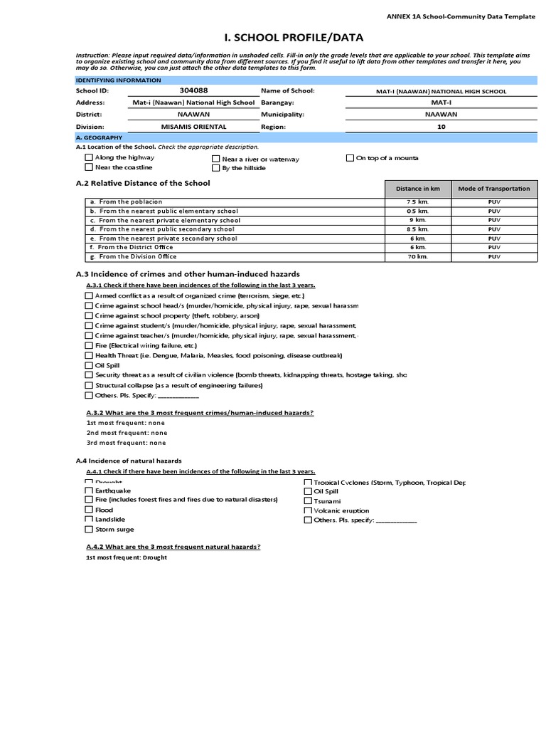 SIP Annex 1A - School-Community Data Template 10302015 | PDF | Natural ...