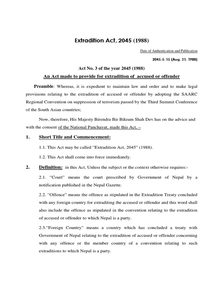 Extradition Act 2045 (1988) Overview | PDF | Extradition | Crimes