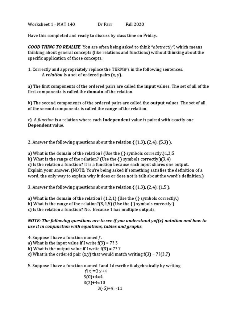 140 Worksheet 1 (1) Inc | Download Free PDF | Function (Mathematics ...