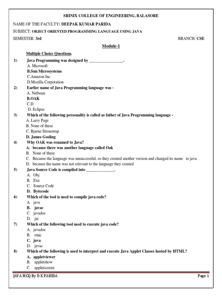 Module-1: Object Oriented Programming Language Using Java | PDF ...