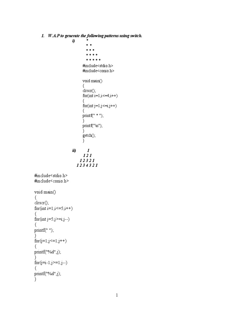 W.A.P To Generate The Following Patterns Using Switch. I) | PDF ...