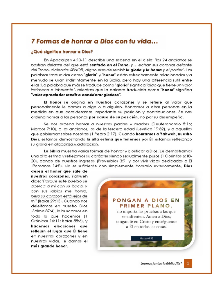 7 Formas de Honrar A Dios Con Tu Vida | PDF | Yahvé | Contenido bíblico