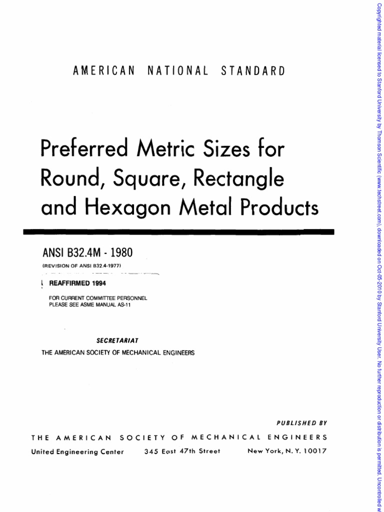 Preferred Metric Sizes For: Round, Square, Rectangle and Hexagon Metal ...