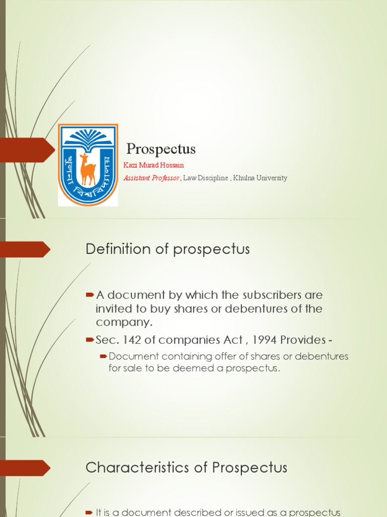 Prospectus: Kazi Murad Hossain | PDF | Securities (Finance ...