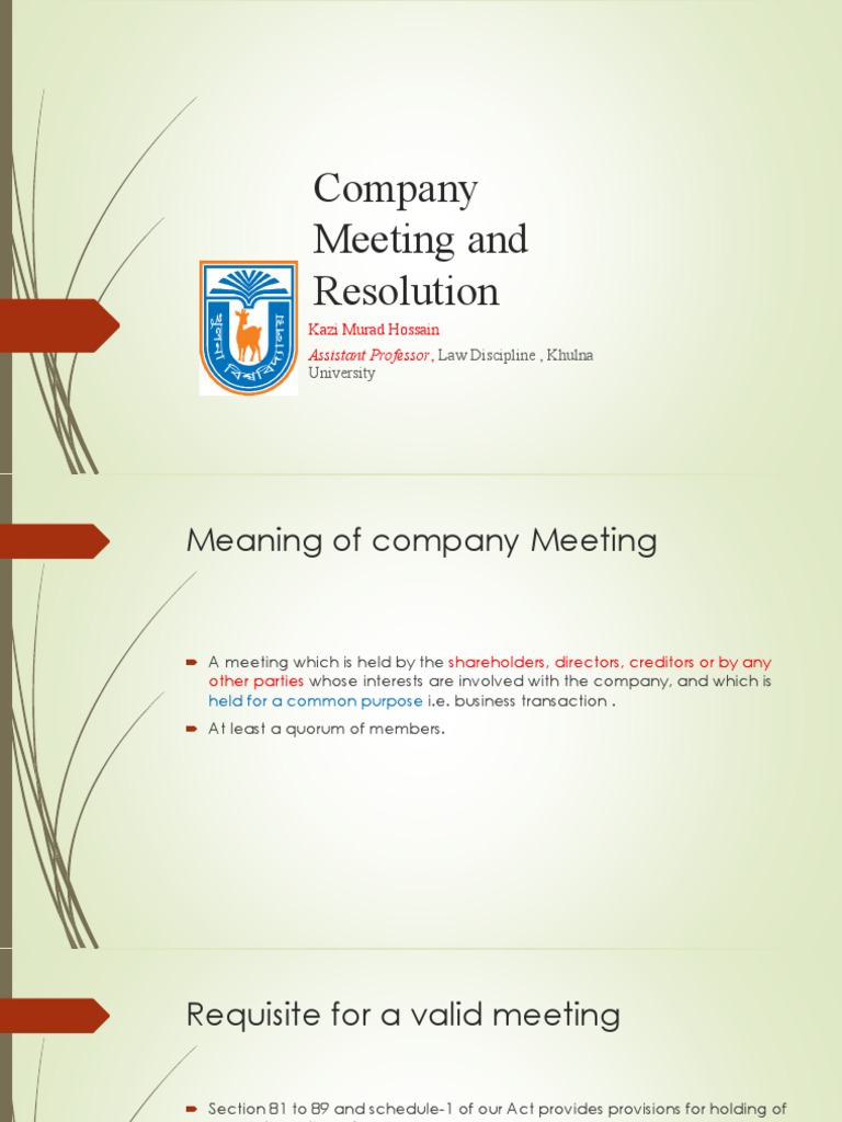 Company Meetings and Resolutions Explained | PDF | Board Of Directors ...
