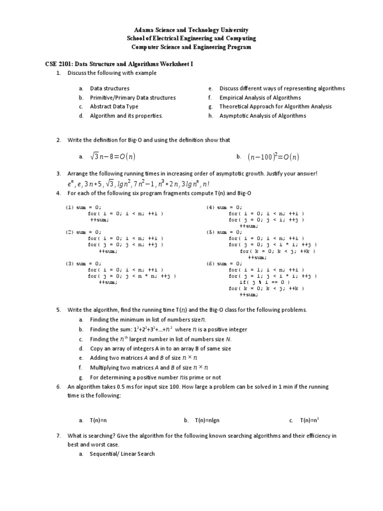 DS Worksheet One | PDF | Queue (Abstract Data Type) | Applied Mathematics