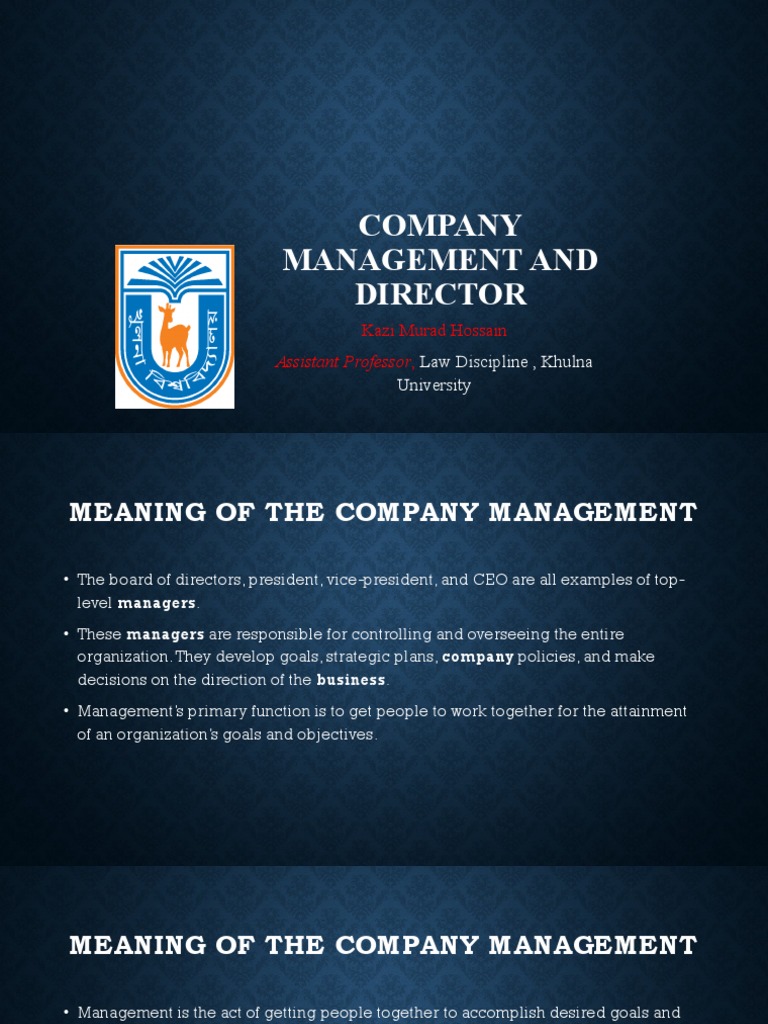 Company Management and Director | PDF | Board Of Directors | Goal