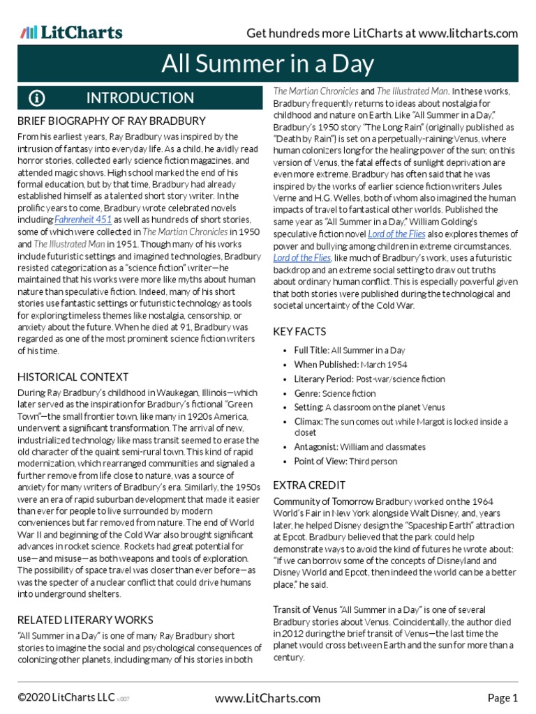 All Summer in A Day: Intr Oduction | PDF | Ray Bradbury | Science Fiction