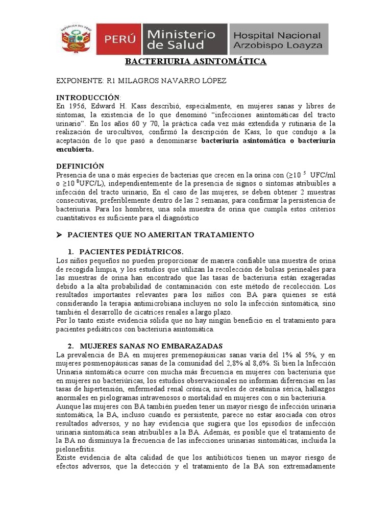 Resumen de Bacteriuria Asintomática | PDF | Infección del tracto ...