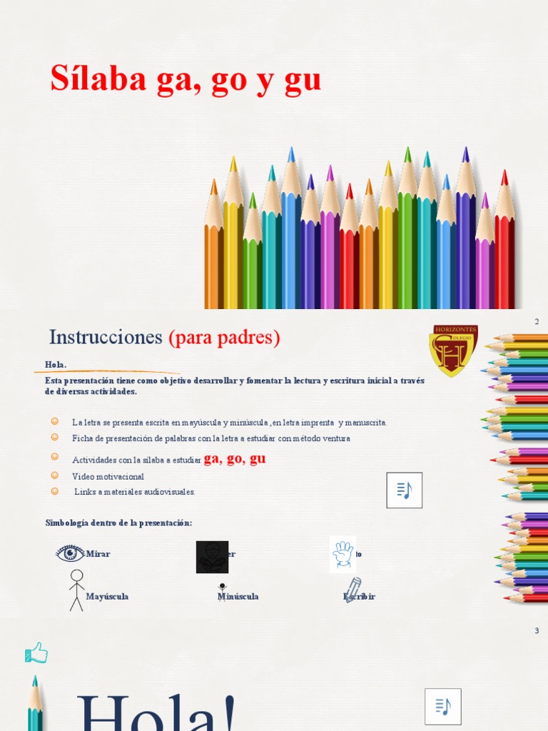 Actividades de sílabas ga, go, gu | PDF | Escritura
