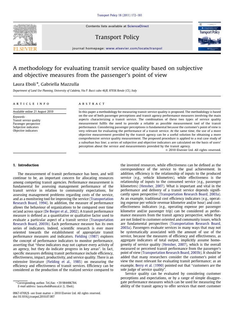 A Methodology For Evaluating Transit Service Quality Based On ...