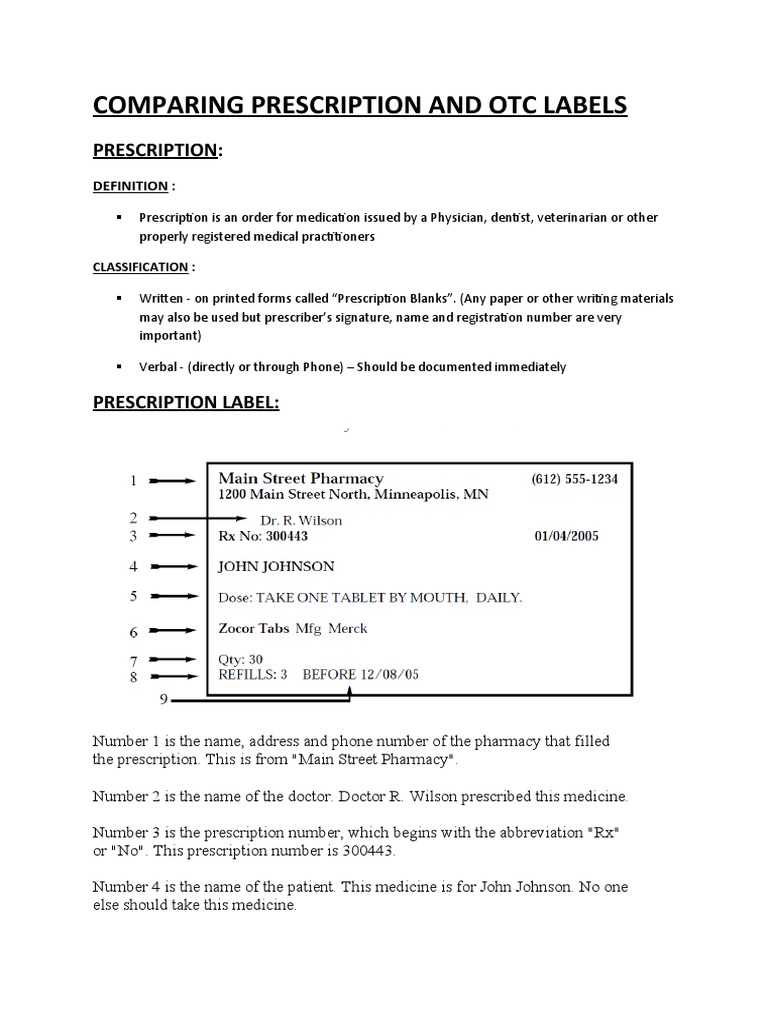 Comparing Prescription and Otc Labels | PDF | Medical Prescription ...