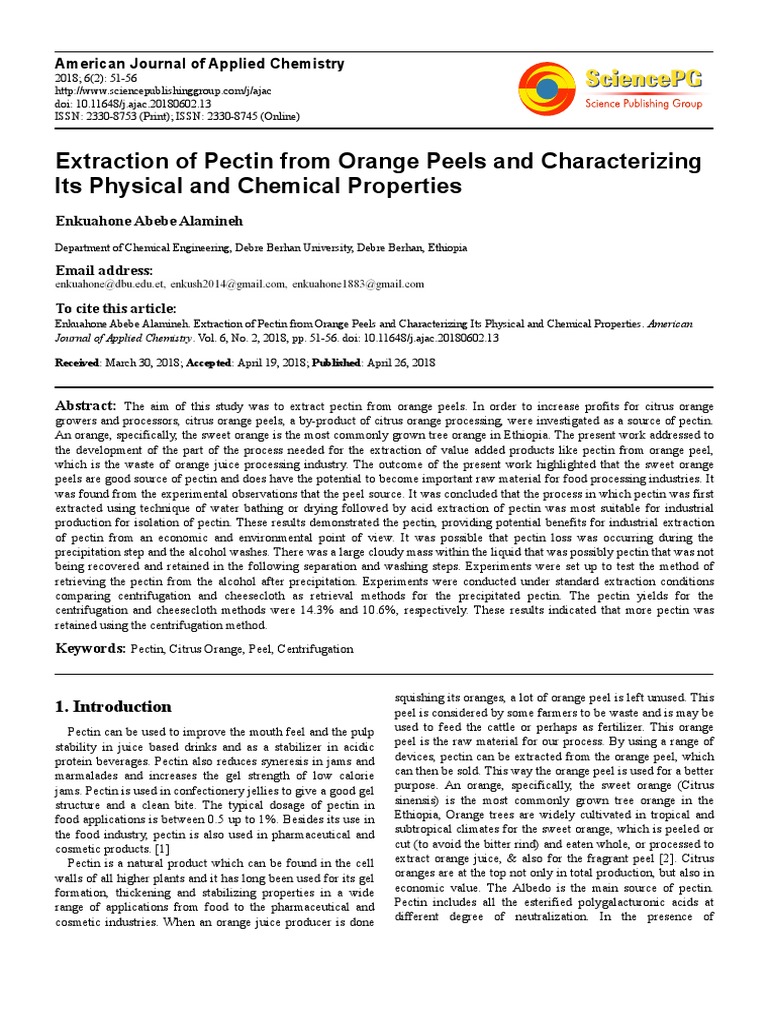 Extraction of Pectin From Orange Peels and Characterizing Its Physical ...