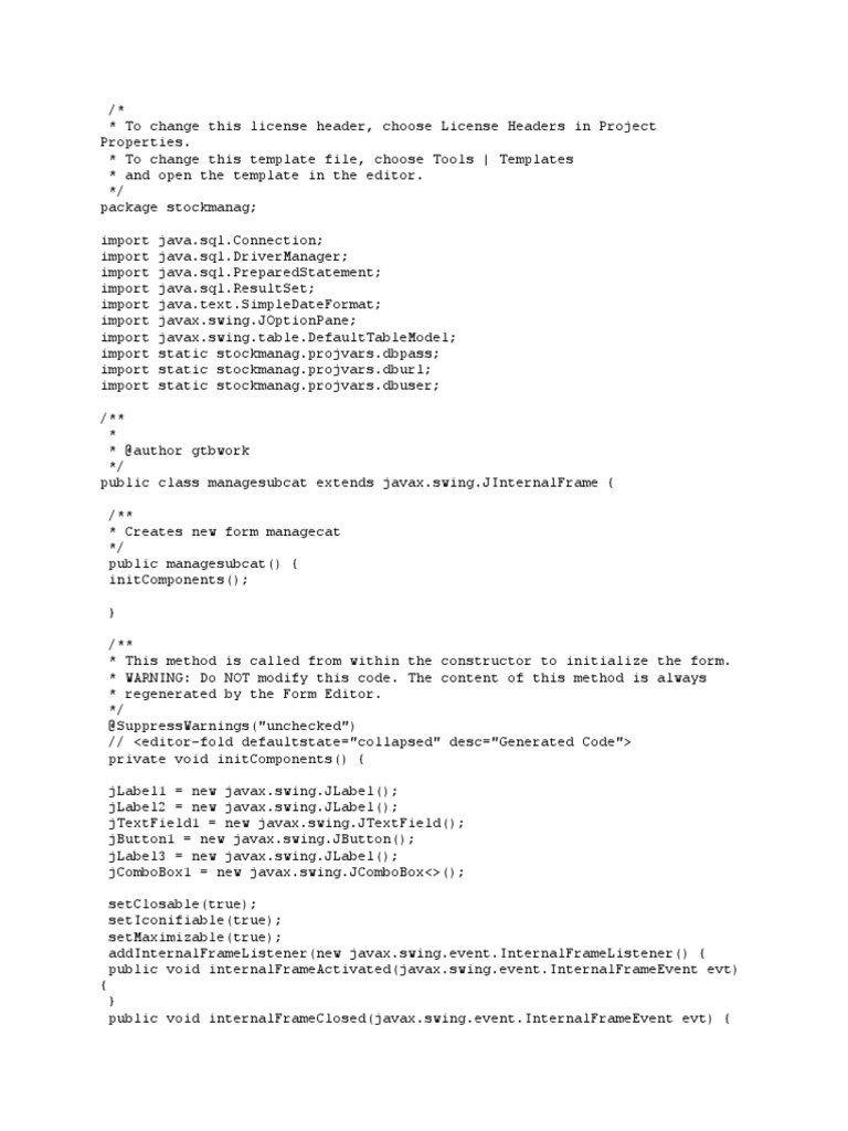 Manage Subcategory Coding | PDF | Java (Programming Language ...