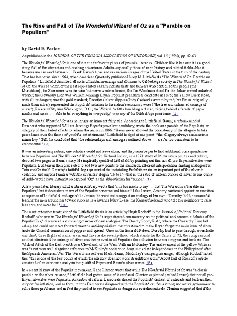 The Rise and Fall of The Wonderful Wizard of Oz As A Parable On ...