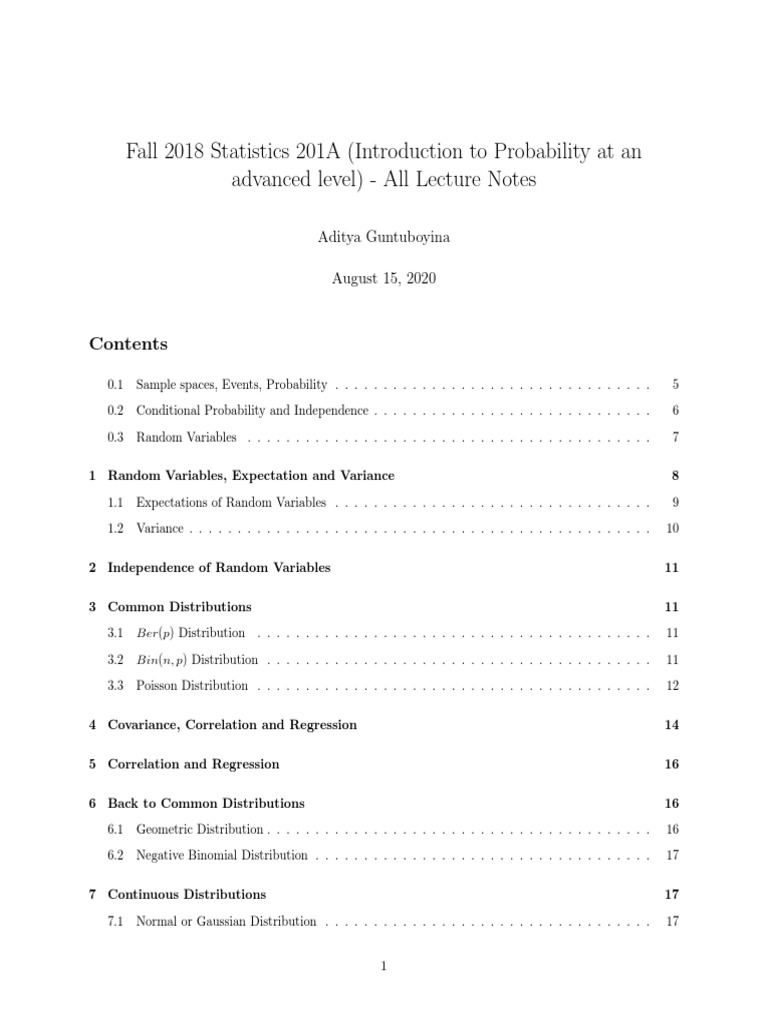 Advanced Probability Lecture Notes | PDF | Probability Distribution ...