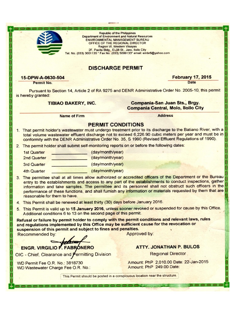 Discharge Permit | PDF