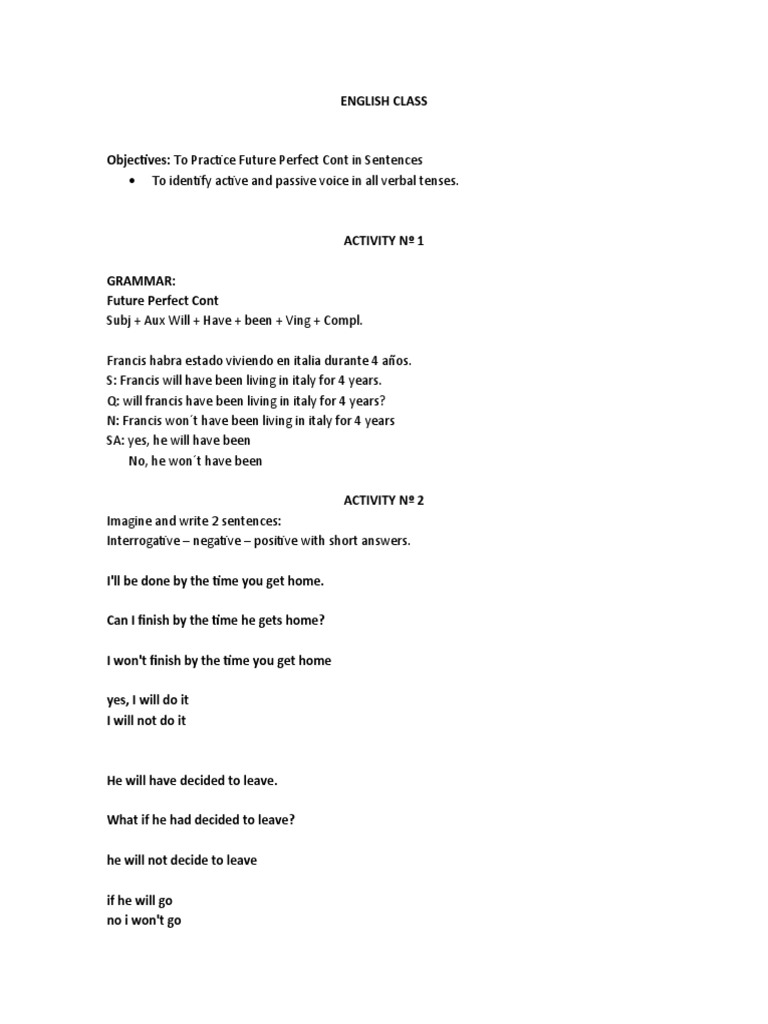 Future Perfect Cont and Passive Voice Workshop | PDF | Semantic Units ...